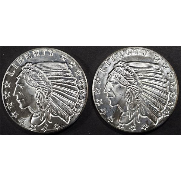(2) 1 OZ .999 SILVER INDIAN HEAD DESIGN ROUNDS