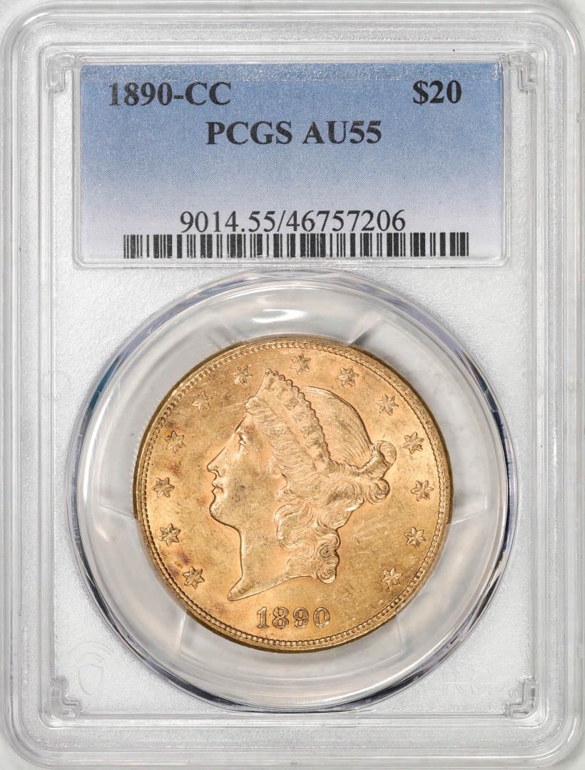 1890-CC $20 Liberty Head Double Eagle Gold Coin PCGS AU55 - BK Auctions