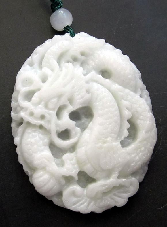 Jade 255cts of Real White Green Jade Super Power Dragon Amulet