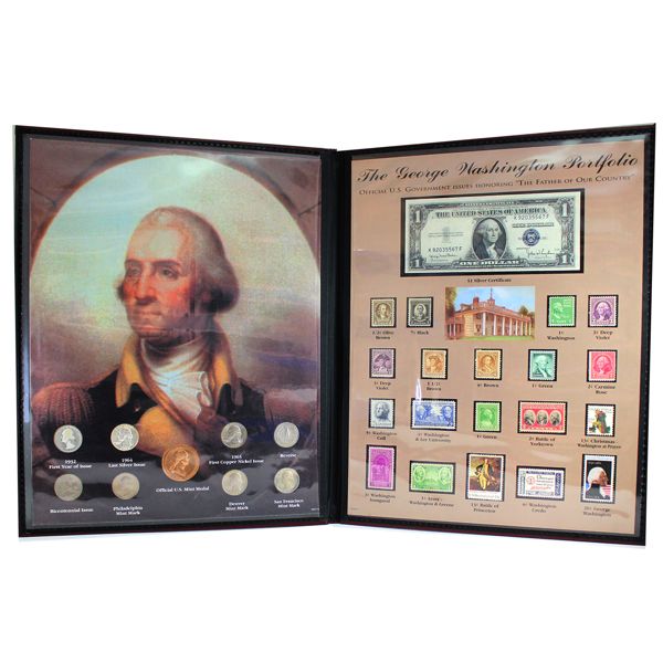 US MINT George Washington Portfolio Coins and Stamps