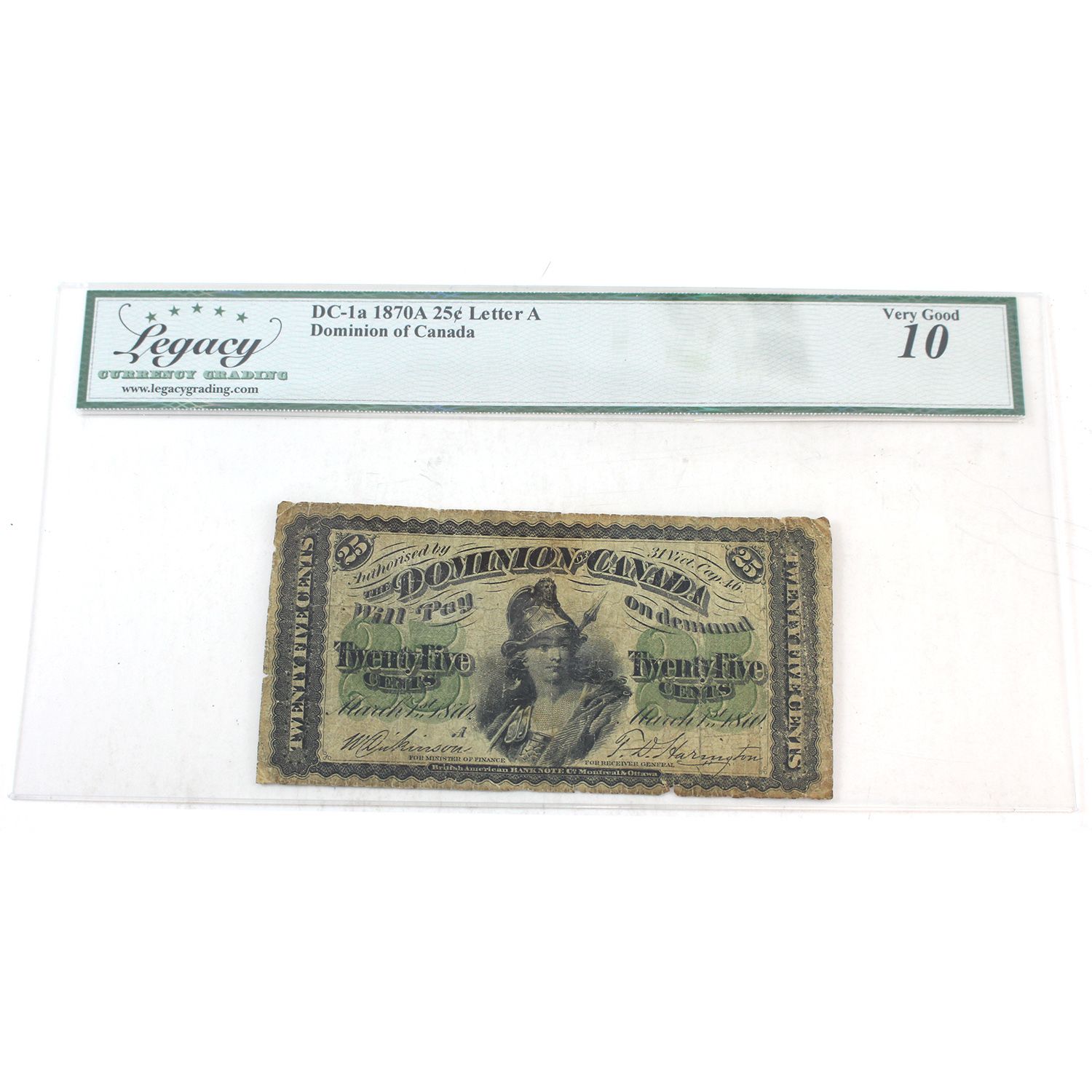 DC-1a 1870A 25-cent Legacy VG10 Letter A