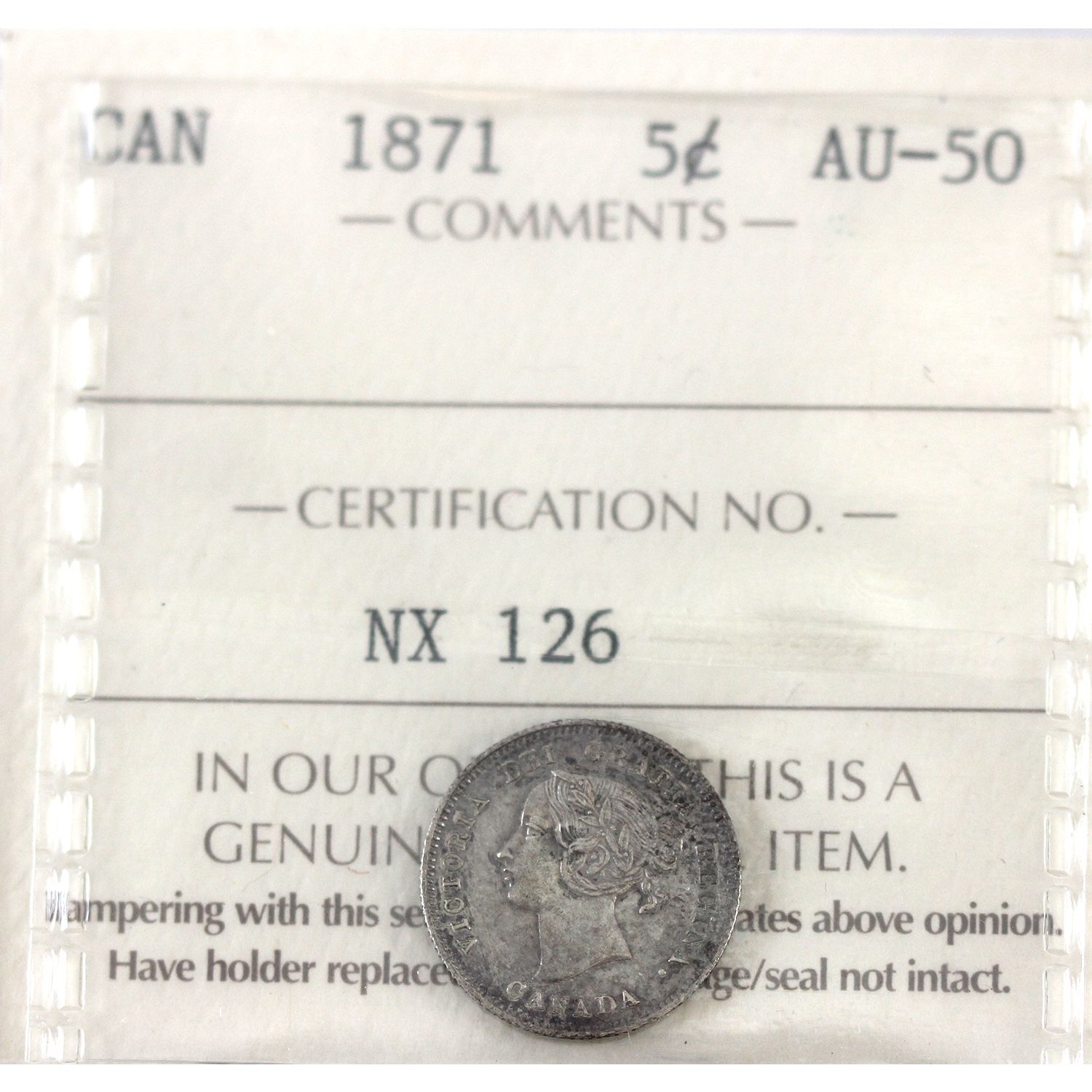 5-cent 1871 ICCS AU50