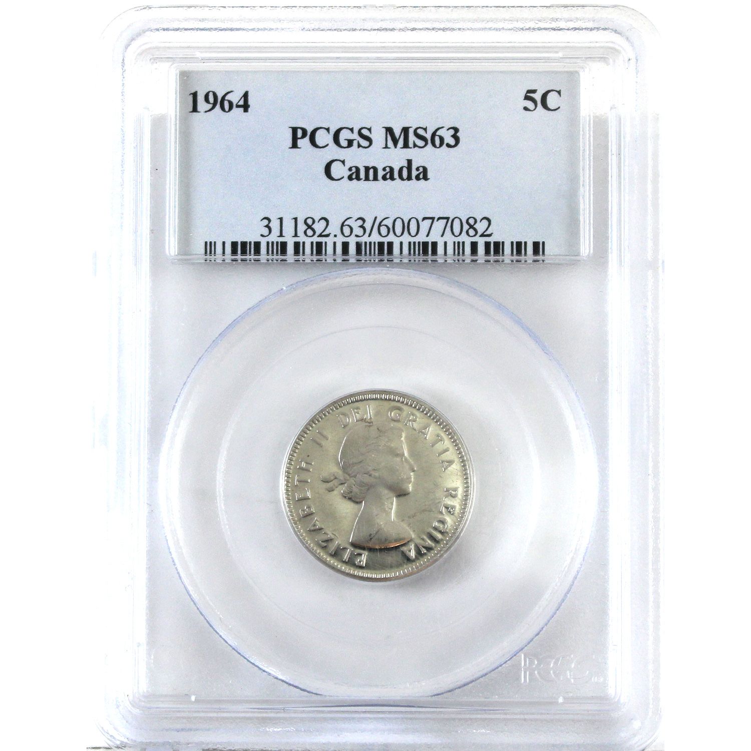 5-cent 1964 EWL PCGS MS63. In Vintage Blue-Label Holder