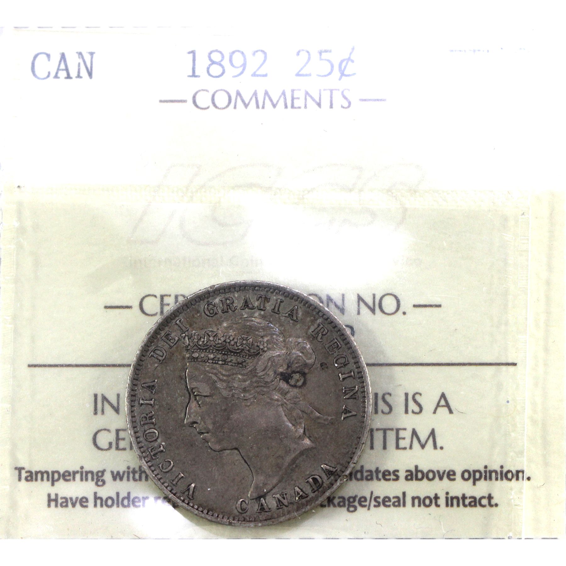 25-cent 1892 ICCS EF40