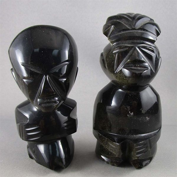 Set of 2 Goldsheen Obsidian Statues