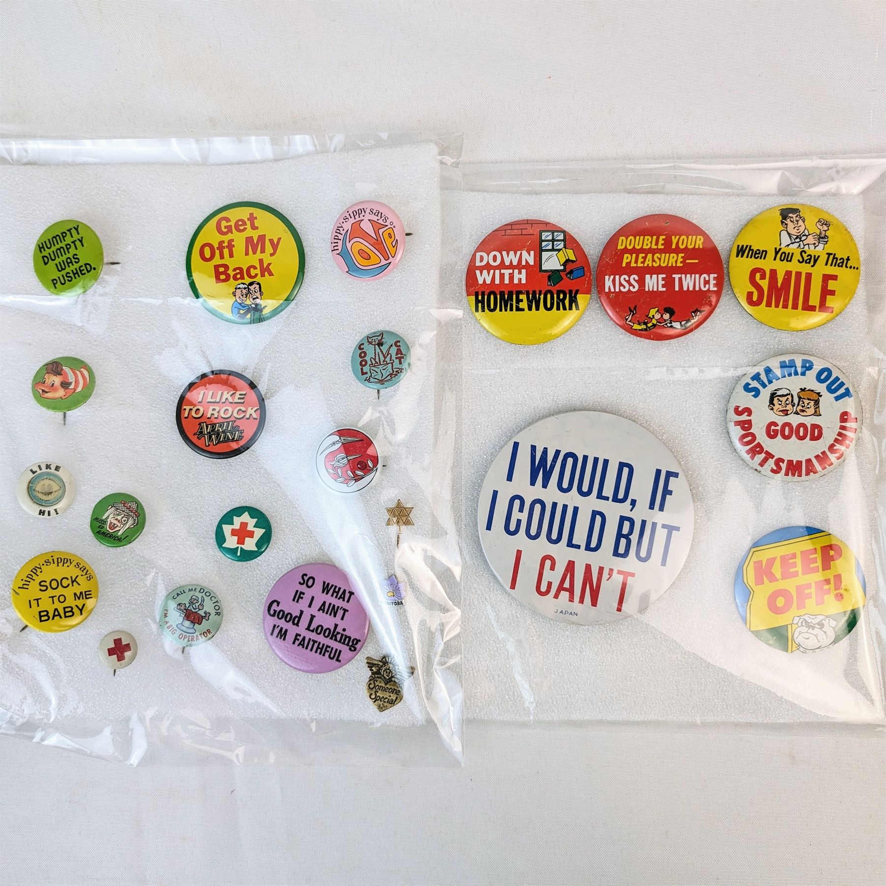 Set of 23 Vintage Funny & Collectible Badges and Pins