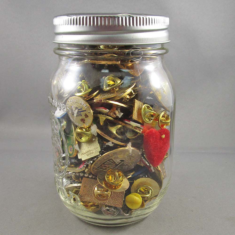Jar of Various Vintage Pins