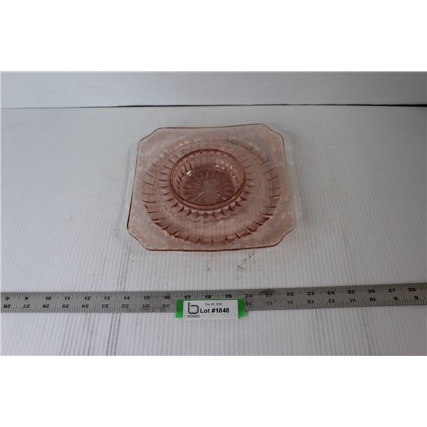 Adam Pink Depression Glass Square Dinner Plate Pink Glass Bowl