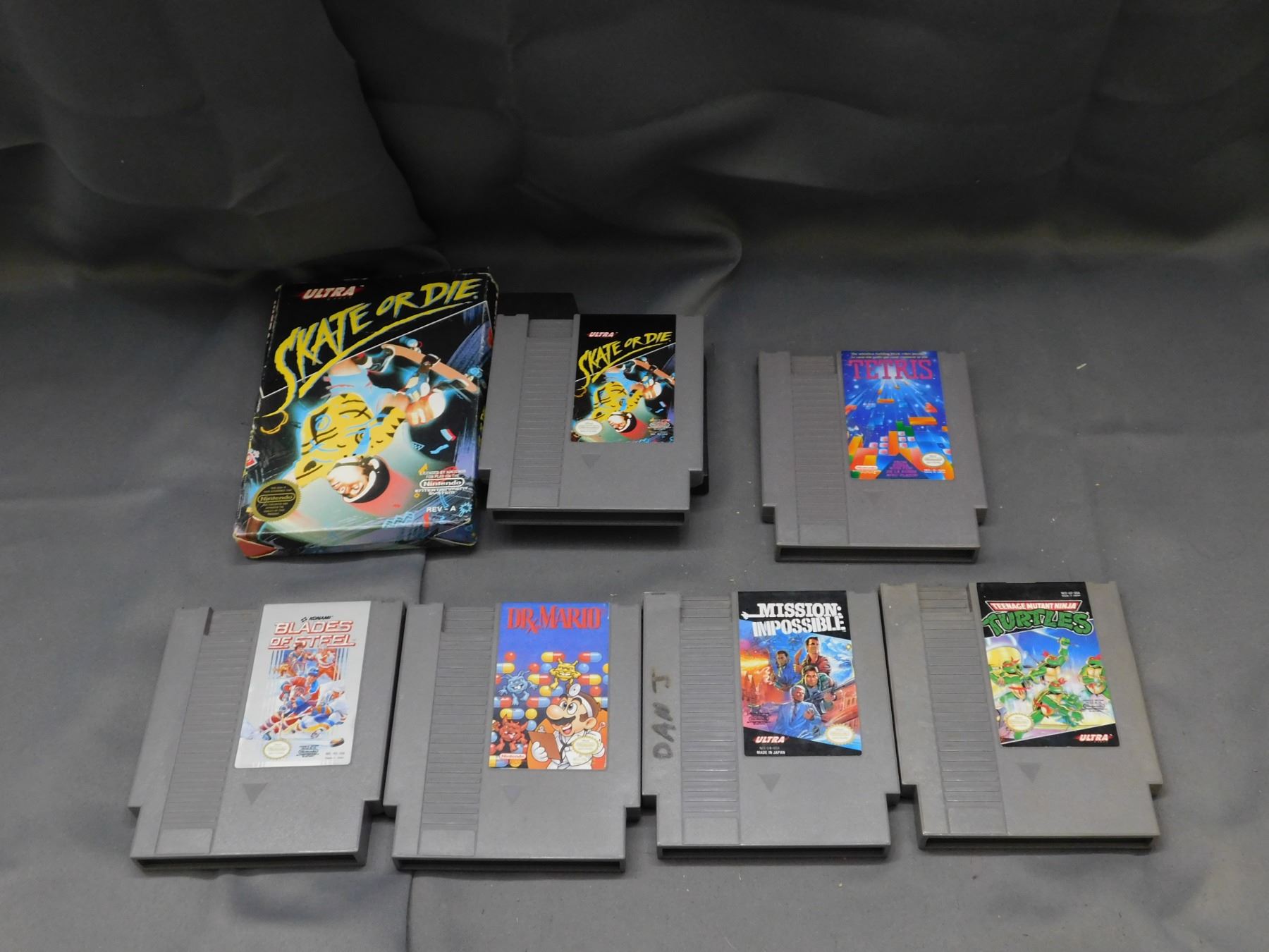 Lot of 6 NES Games Skate or Die Boxed, Rest Loose TMNT, Tetris, Dr ...