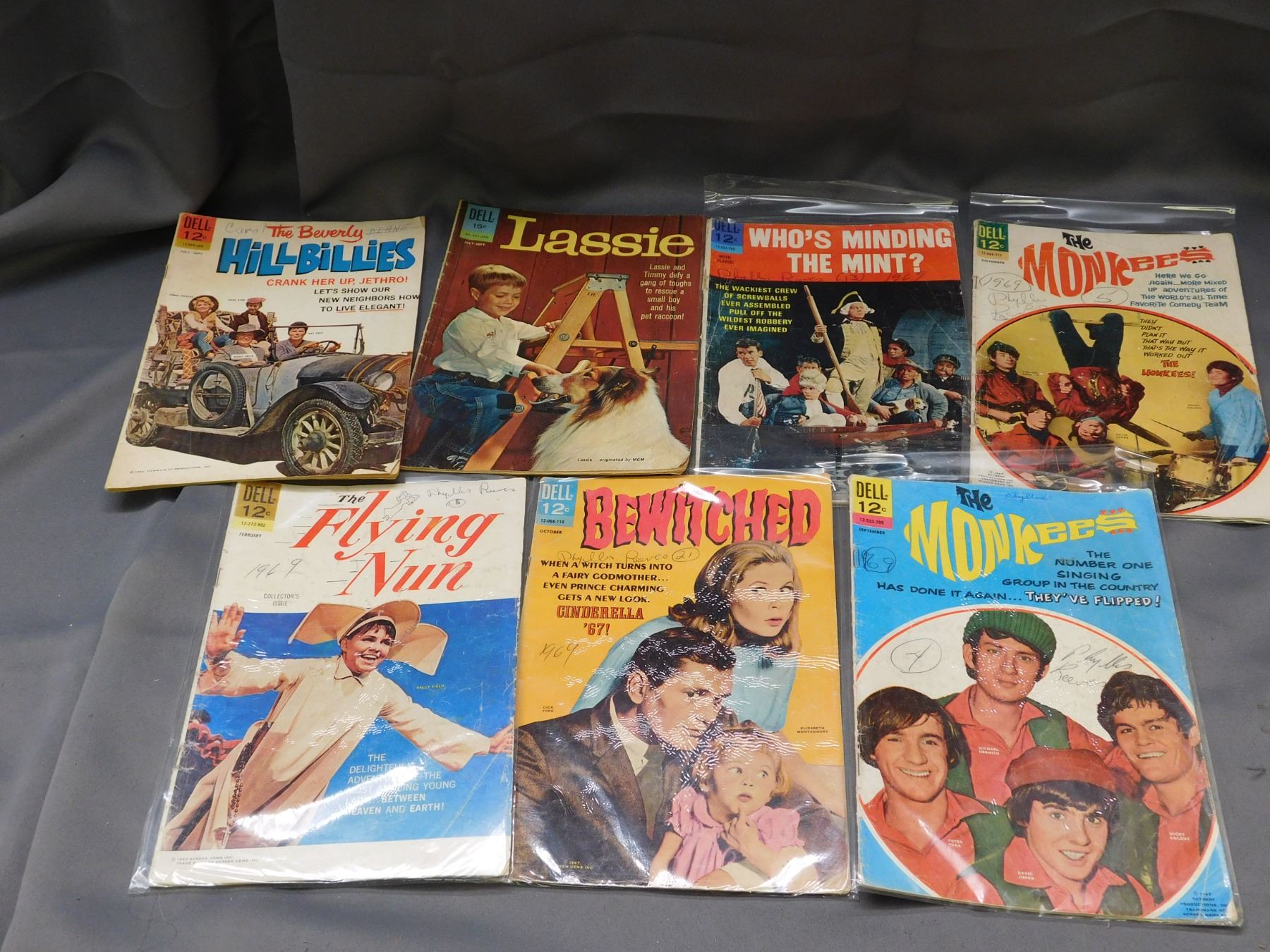 Lot of 7 Dell 12c Comics Monkees, Bewitched, Lassie, Hillbillies ...