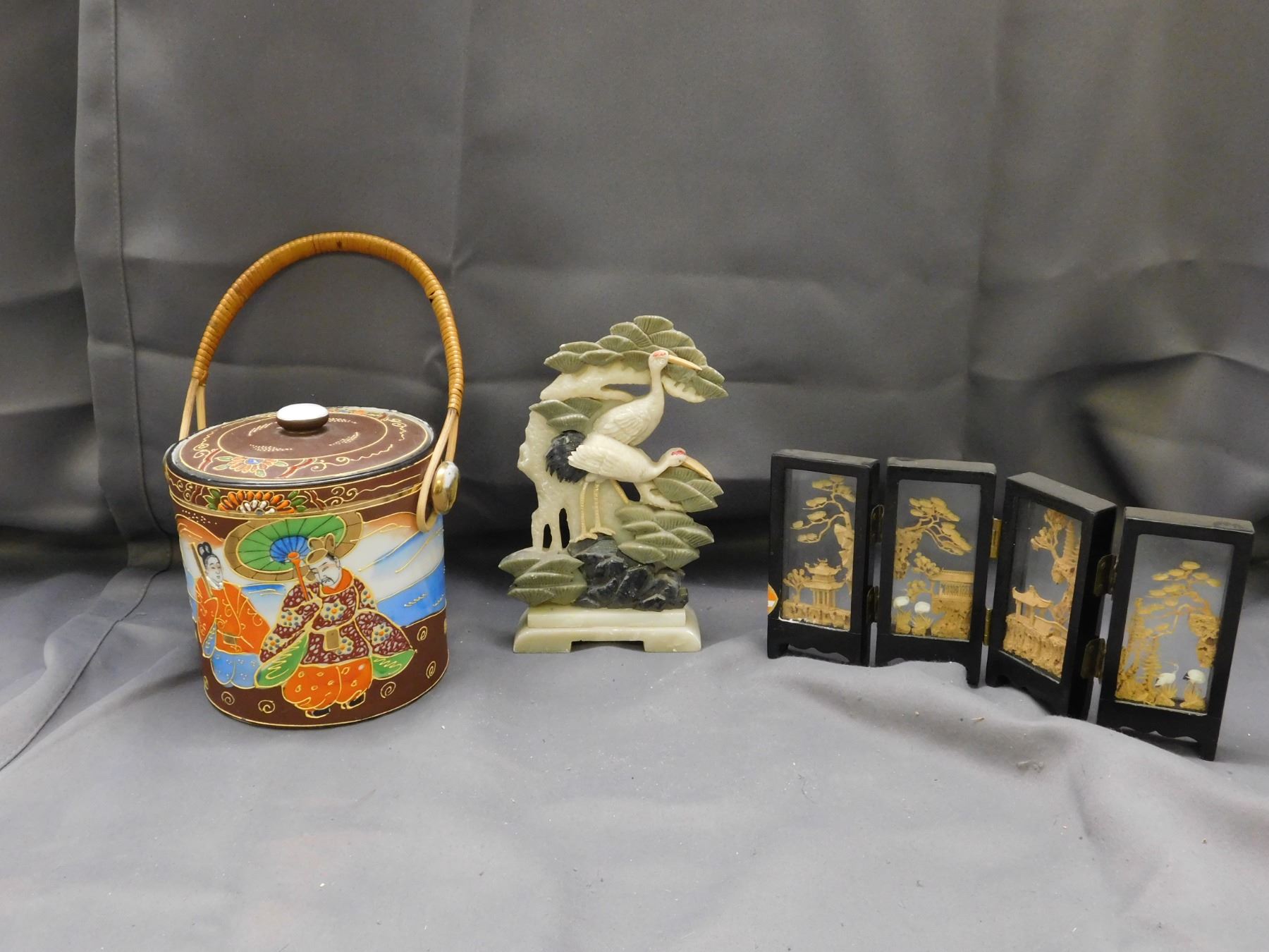 Imari Japan Biscuit Barrel Jar, Cranes Stone Sculpture and Folding ...