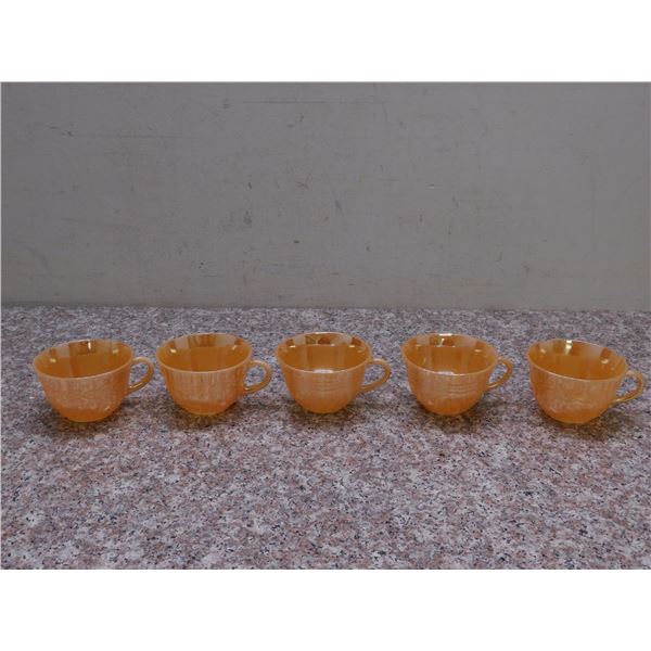 Lot Of 5 Fire King Lustre Ware Mugs Peach 2 Different Designs