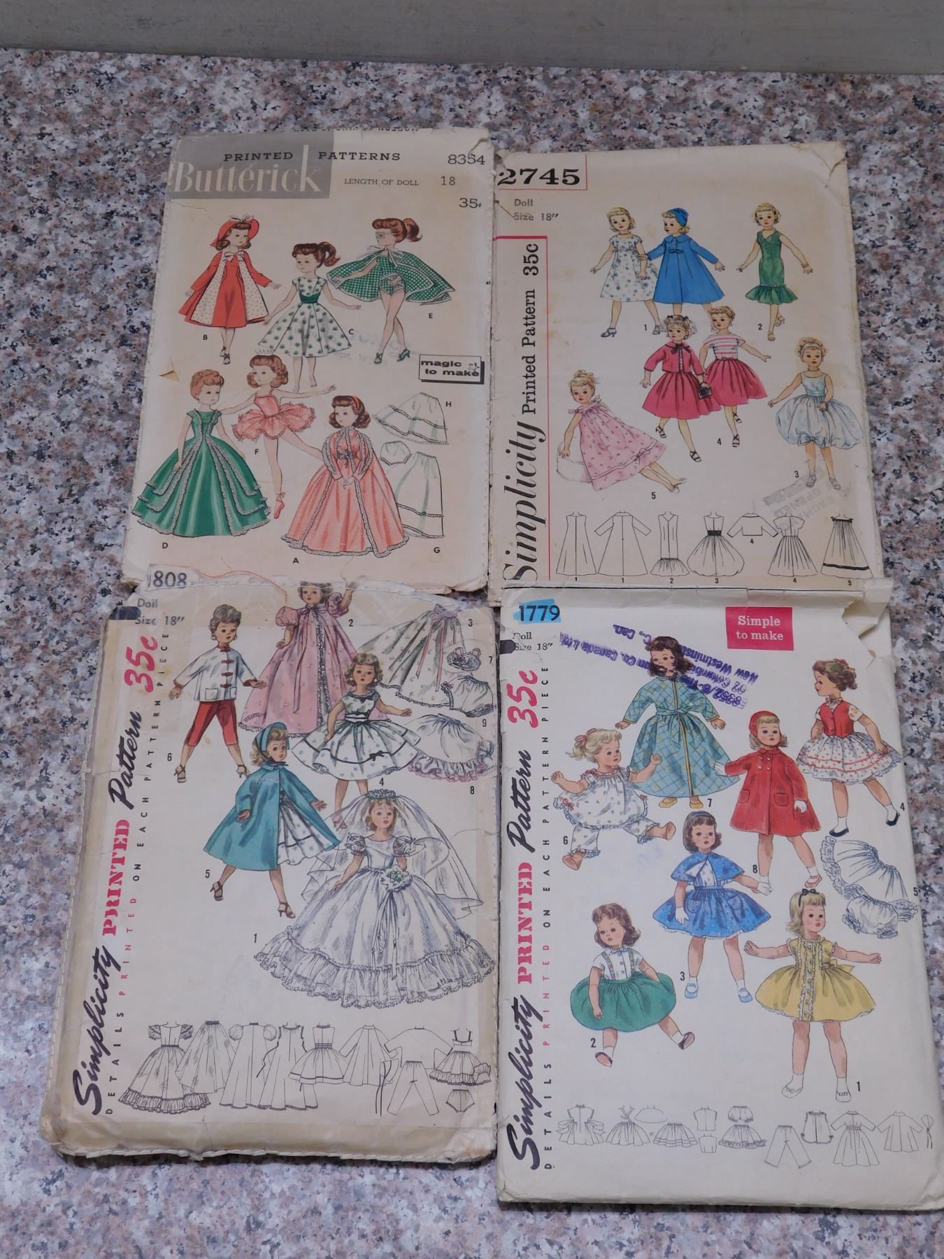 Vintage 18" Doll Clothing Sewing Patterns Simplicity Bridal 1808 ...