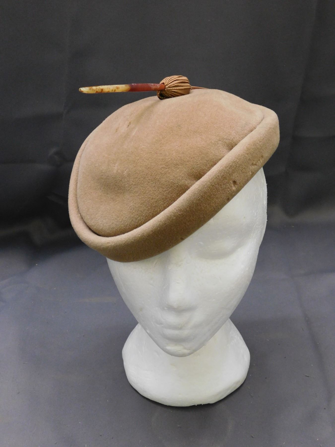 Vintage Sidell Models Beige Felt Lady's Cap with Feather