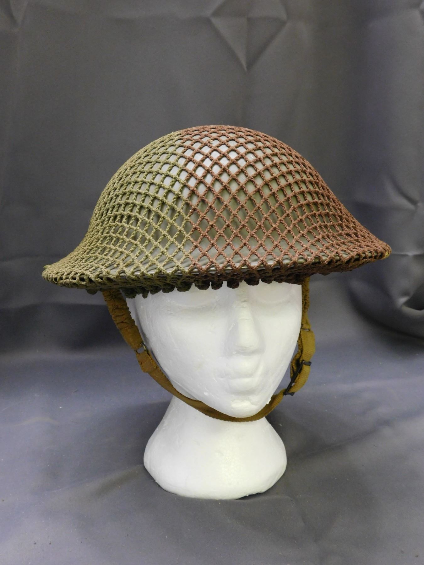 Military Army WW2 Era Canadian Combat Helmet with Woven Mesh Camo Net