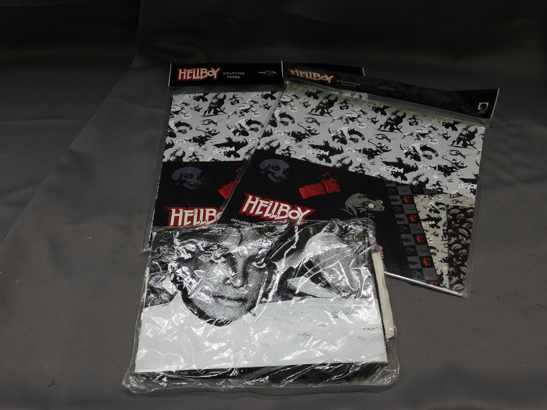 Lot of Hellboy Gift Wrap, and Michael Jackson Flag Tapestry