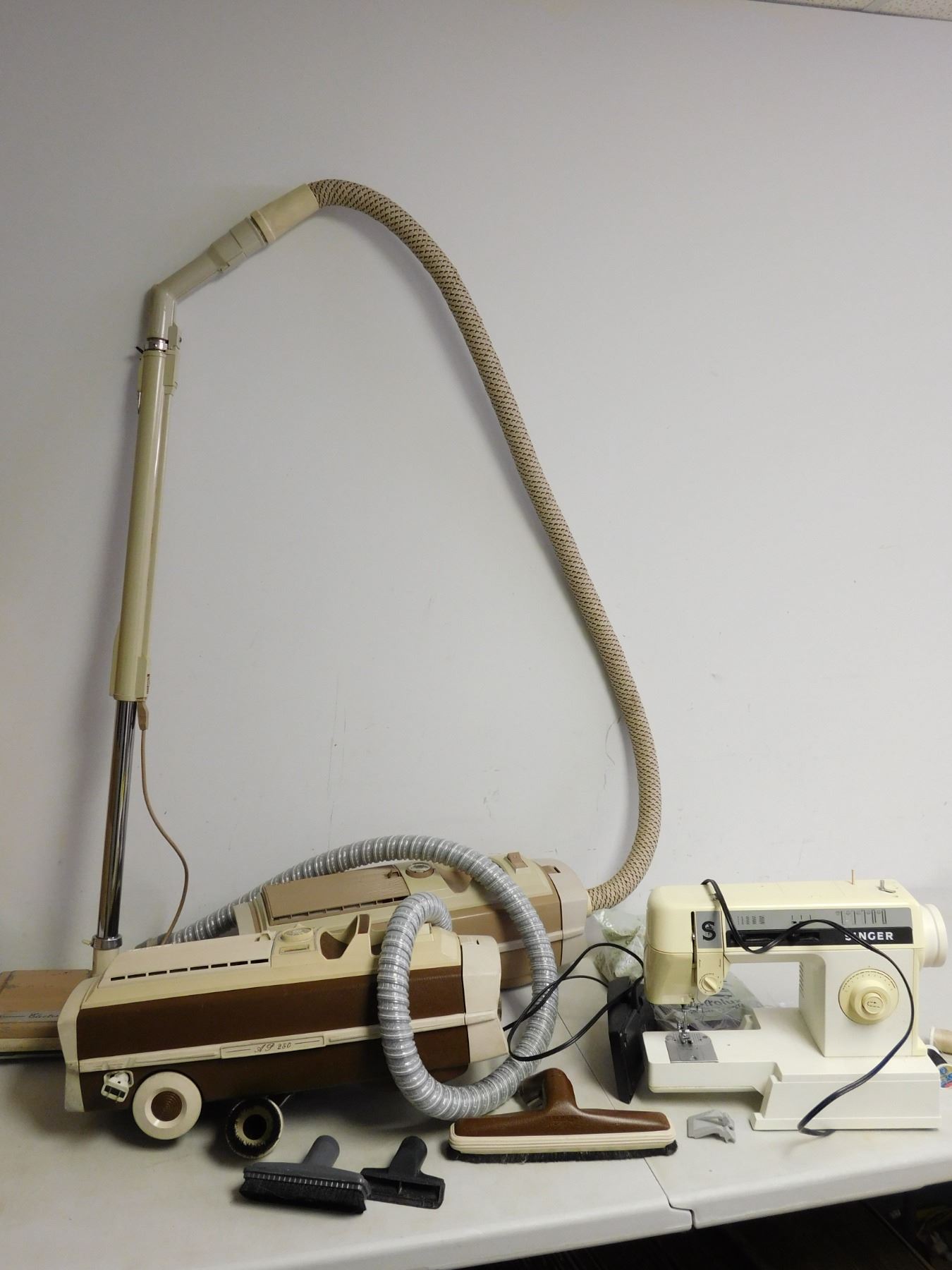 2 Vintage Electrolux Vacuum Cleaners, Singer Sewing Machine with ...