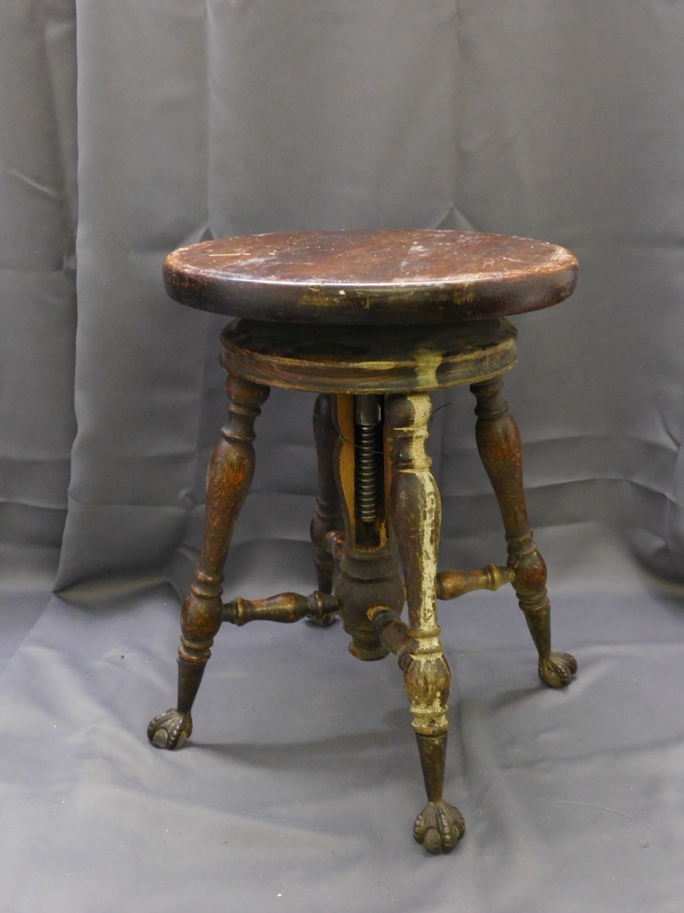 Antique Clawfoot Piano Stool 18" Spinning ( for restoration )