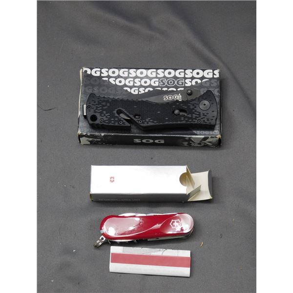 SOG Trident Folding Tactical Knife with Box and Victor Inox Switchblade