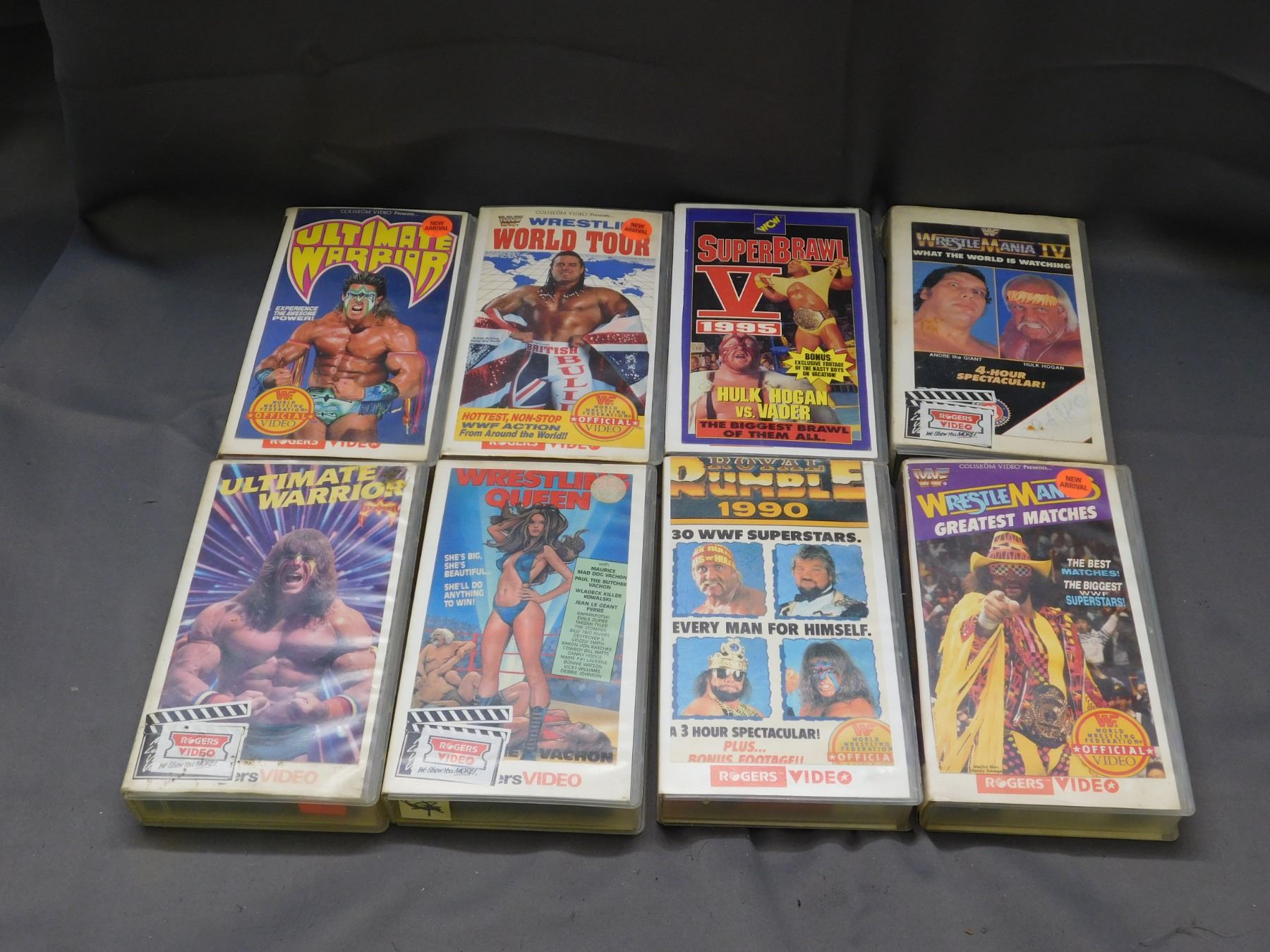 Lot of 8 VHS Tapes Wrestling, WCW, WWF, Wrestlemania IC, Rumble 1990 ...