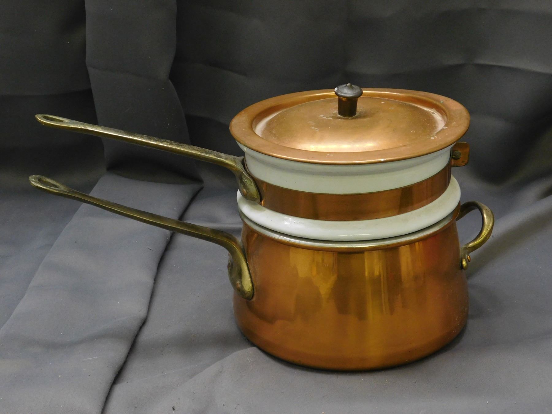 Vintage Taurus Copper Ceramic Double Boiler 3 Piece Set