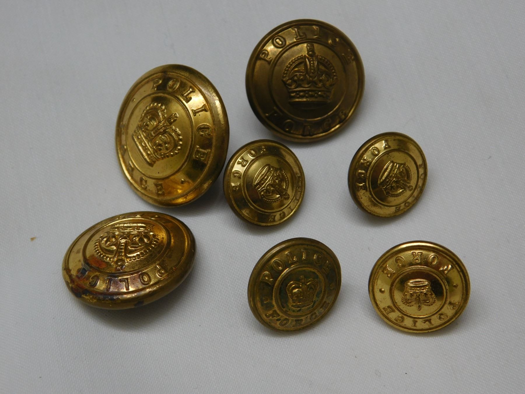 7 Brass Police Force Uniform Buttons