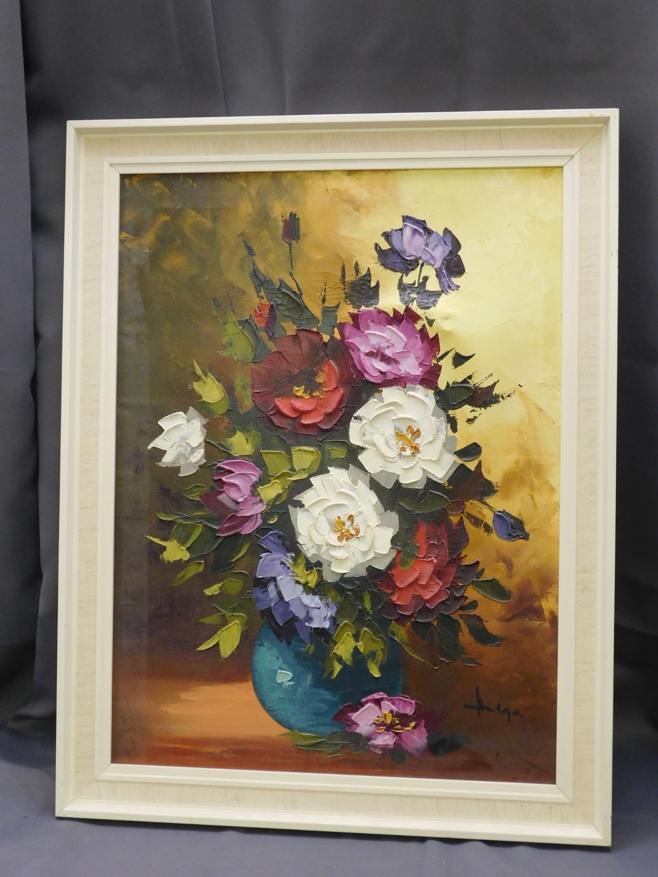 Framed Bouquet of Flowers Original Painting Artist Signed T. Helga ...