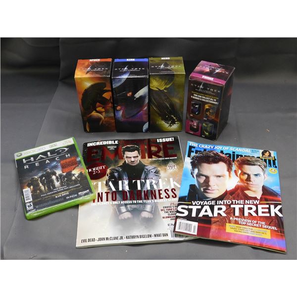Lot Of 7pcs Star Trek Collectible Glasses Set Of 4 Empire And Entertainment Magazines Halo Reach
