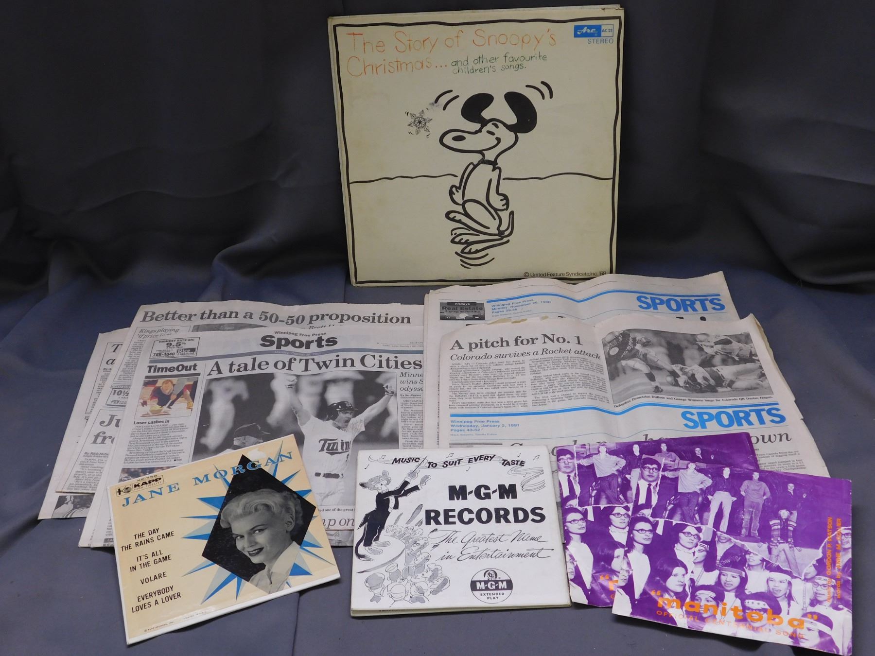 Lot of Misc Newspapers, Snoopy's Christmas, Snoopy Come Home Vinyl ...