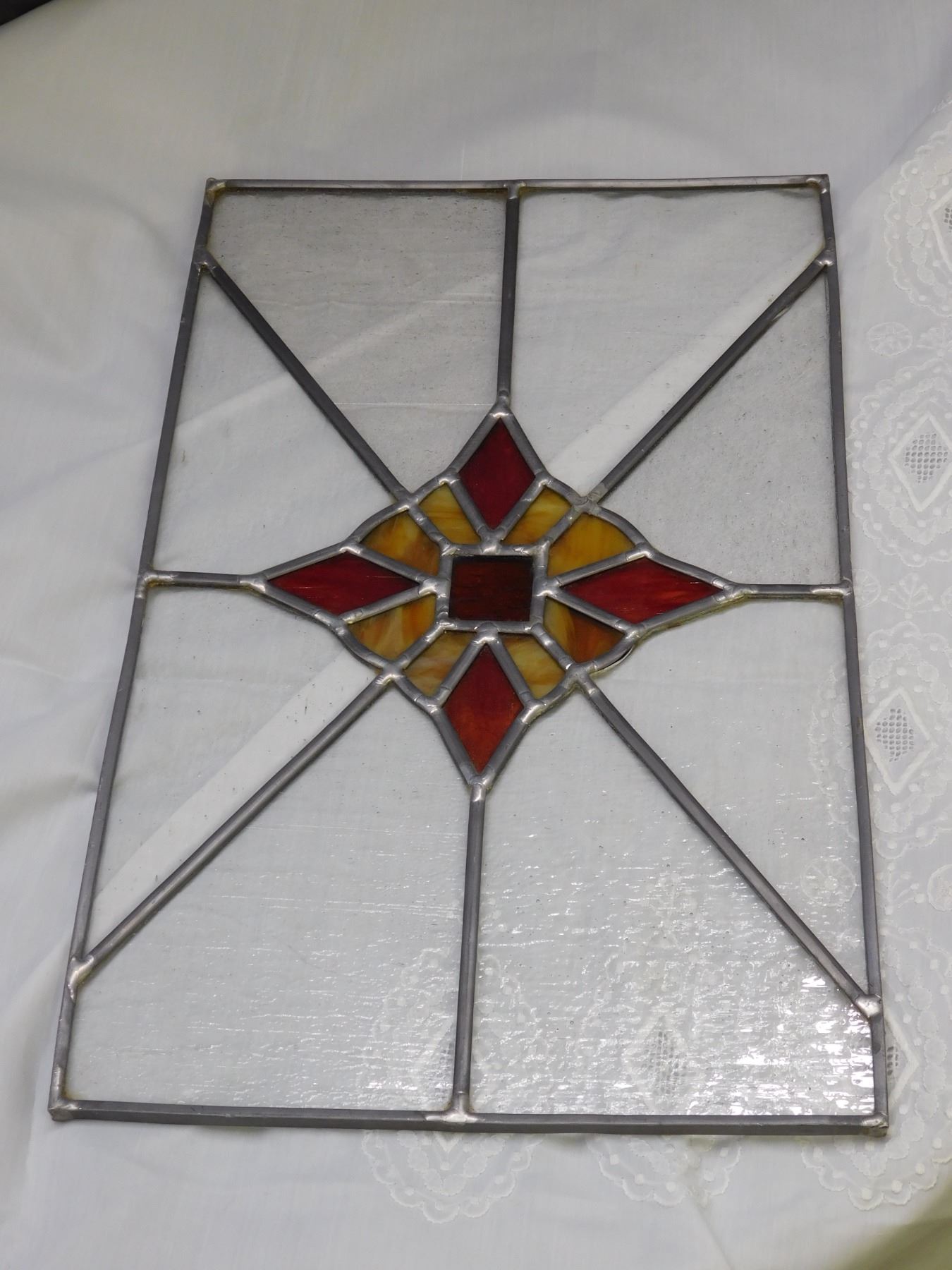 Stained Glass Panel Amber Red / Orange / Yellow Design