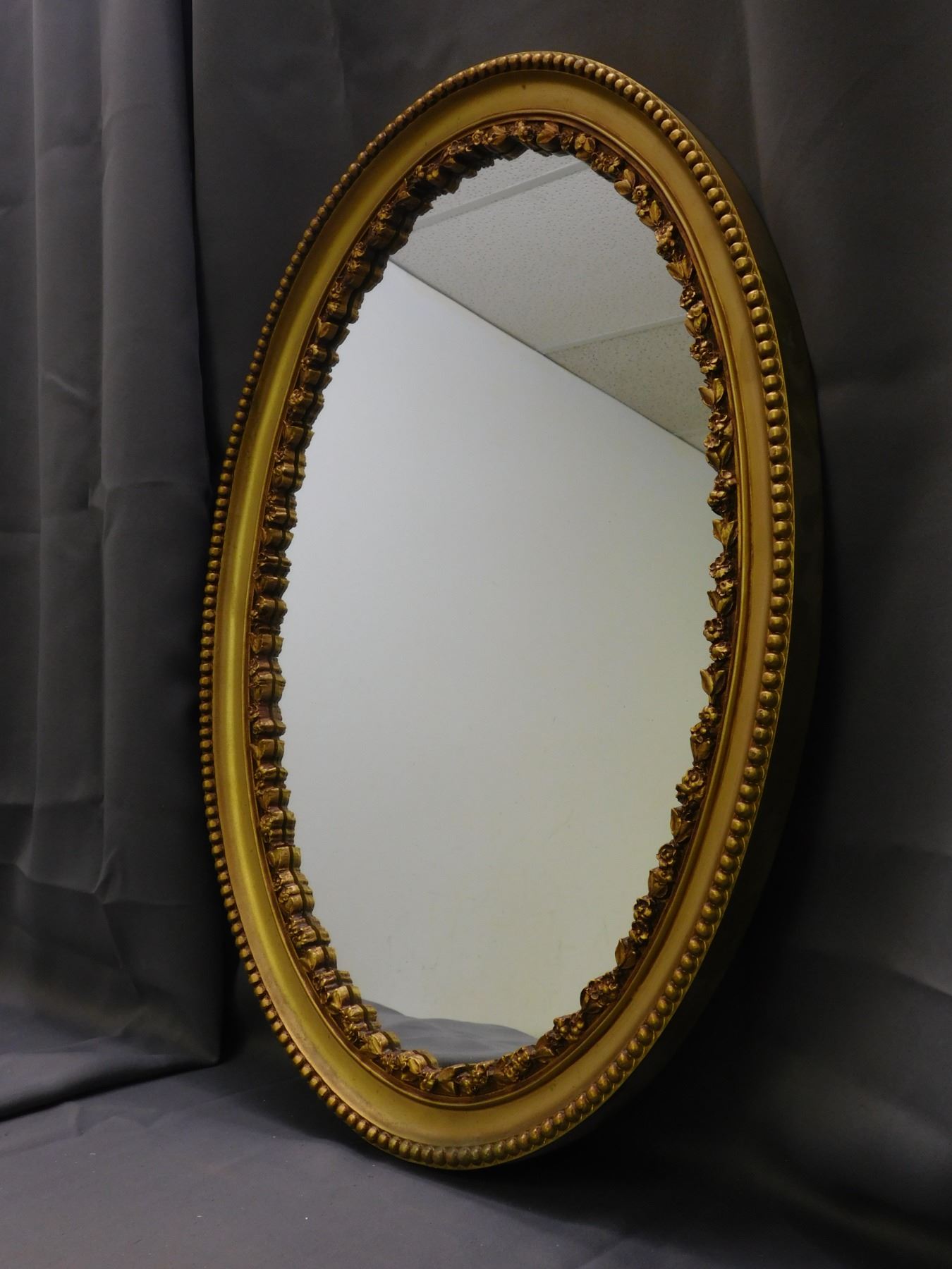 Vintage MCM Oval Mirror 26" x 18" Ornate Gold Tone