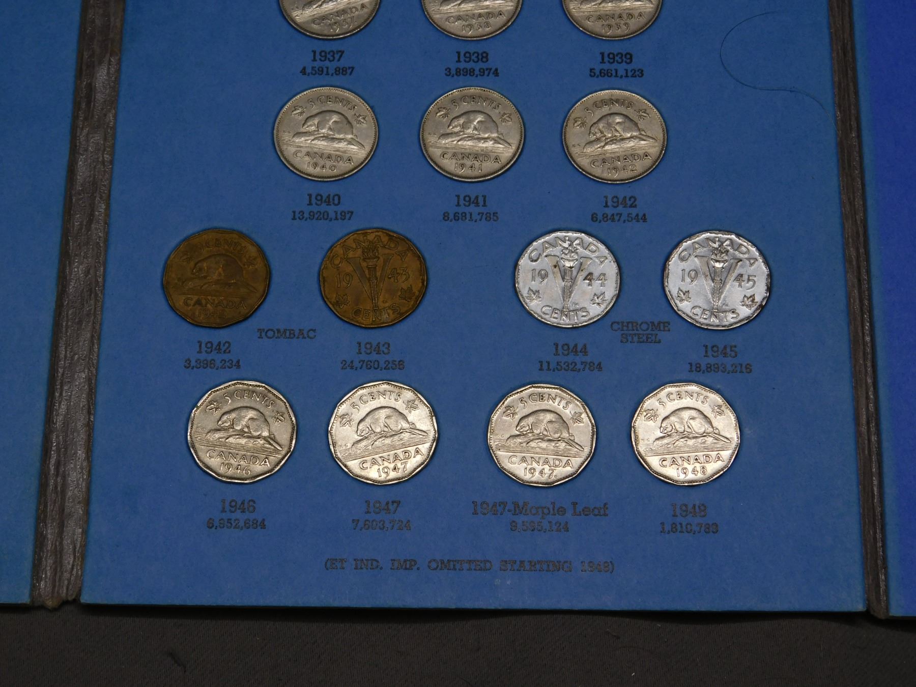 Canadian 5c Nickel Collection 42 Coins 1938, 39, 40, 41, 46, 47, 48, etc