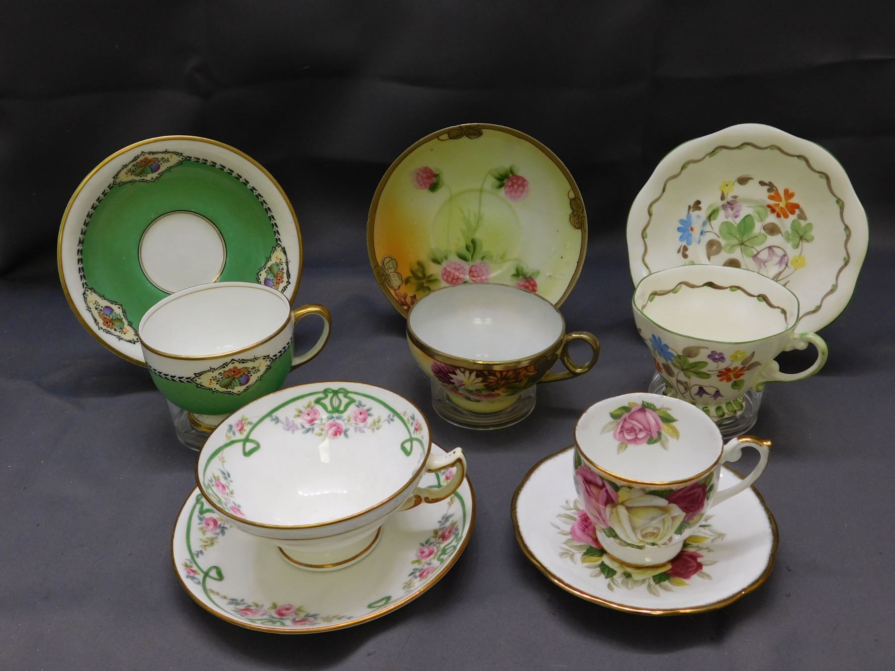 Lot of Tea Cups and Saucers Nippon, Queen Anne, Foley, Minton, Fenton, Etc