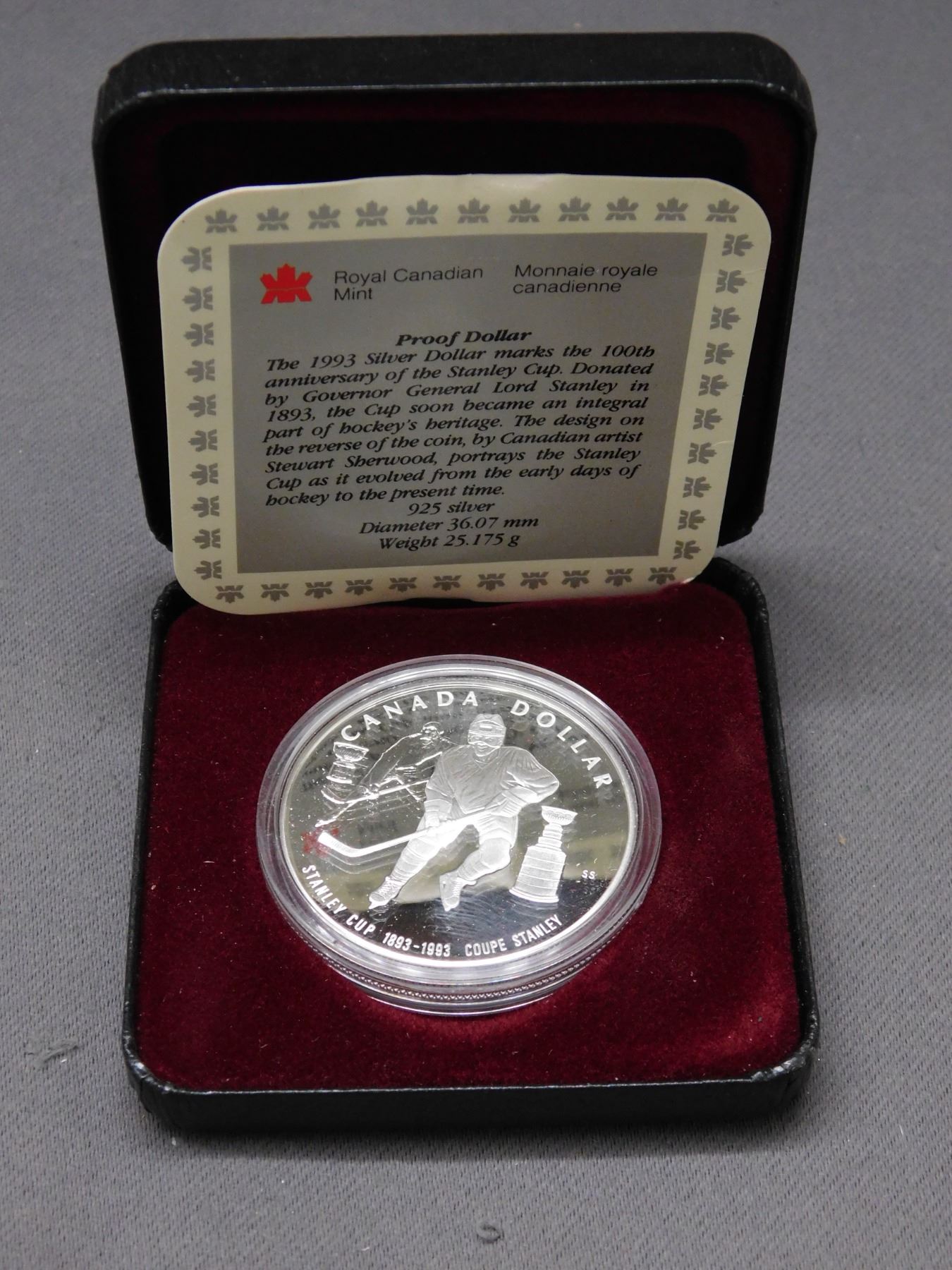 1993 Sterling Silver Dollar Stanley Cup 100th Anniversary RCM