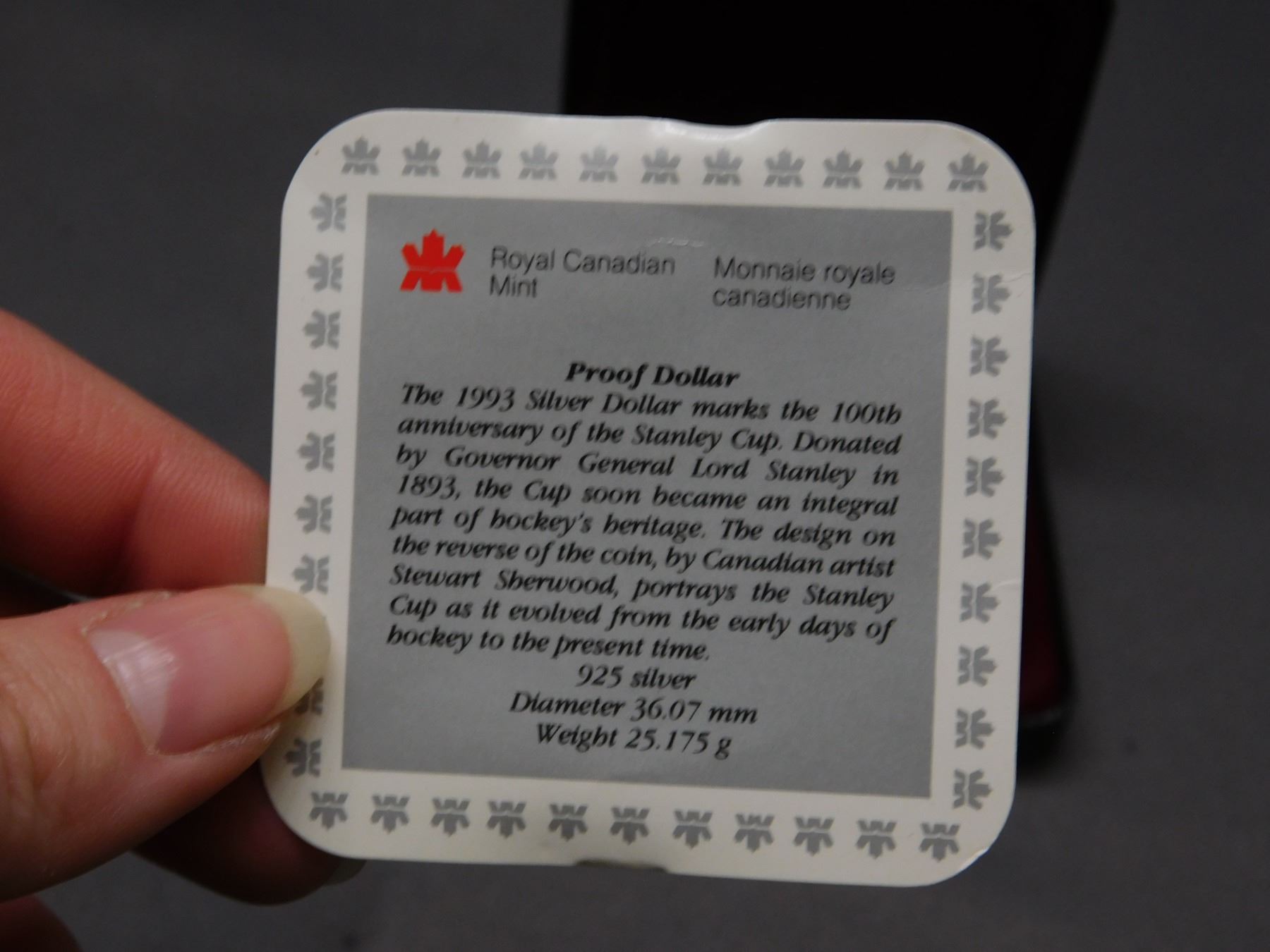 1993 Sterling Silver Dollar Stanley Cup 100th Anniversary RCM