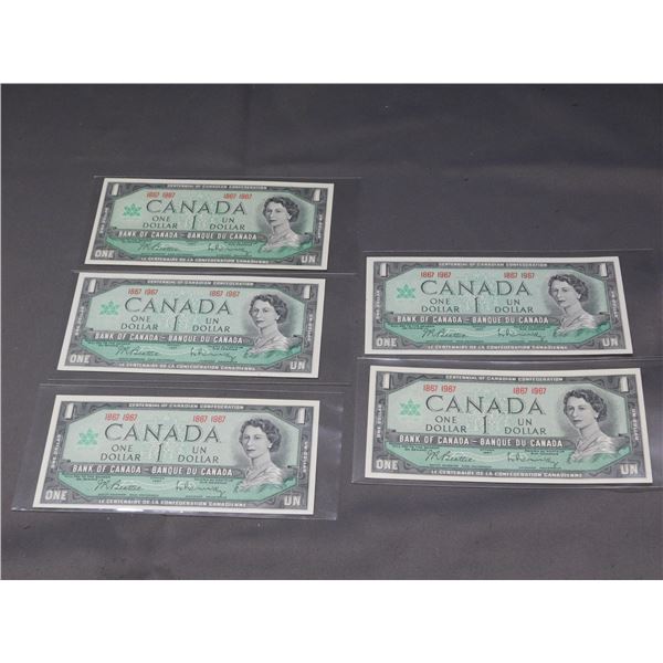 5pc 1867-1967 Centennial Dollar Bills "mint" Uncirculated Bank Notes