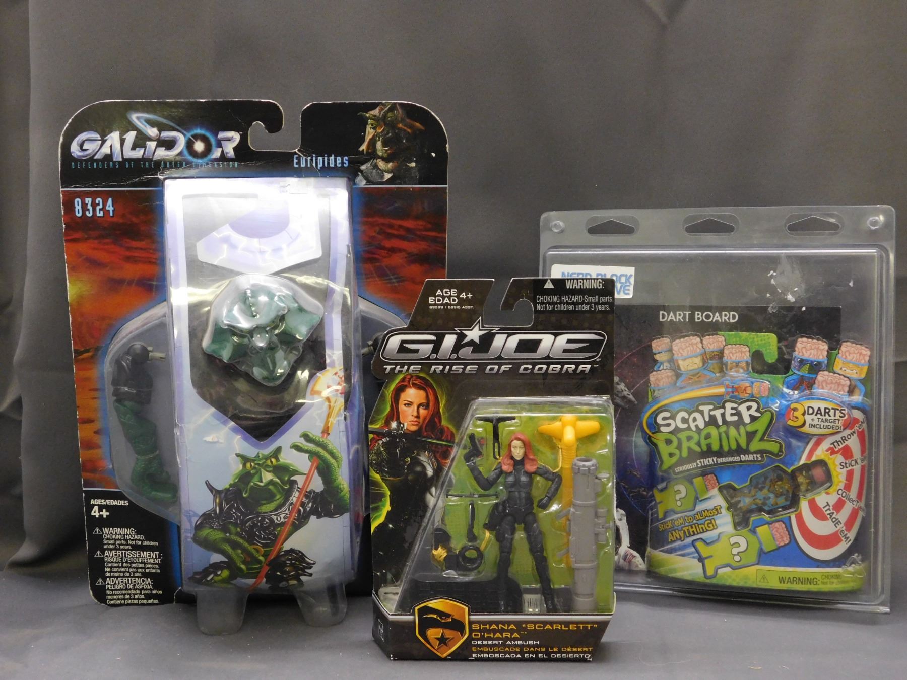 Lot of 3 Packaged Figurines GI Joe Scarlett, Scatter Brainz Darts ...