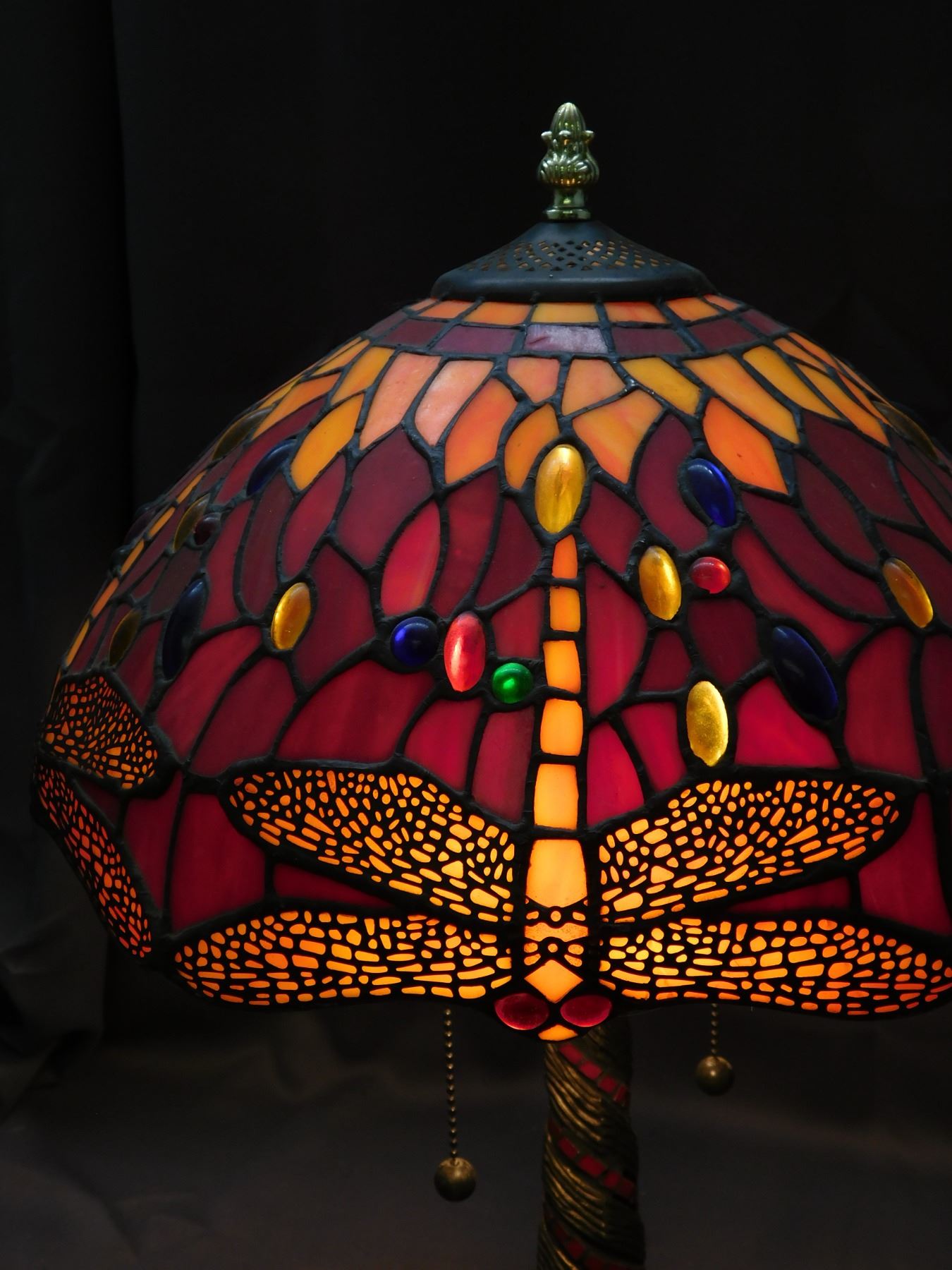 Tiffany Style Dragonfly 2-Bulb Lamp 23" Tall *works*