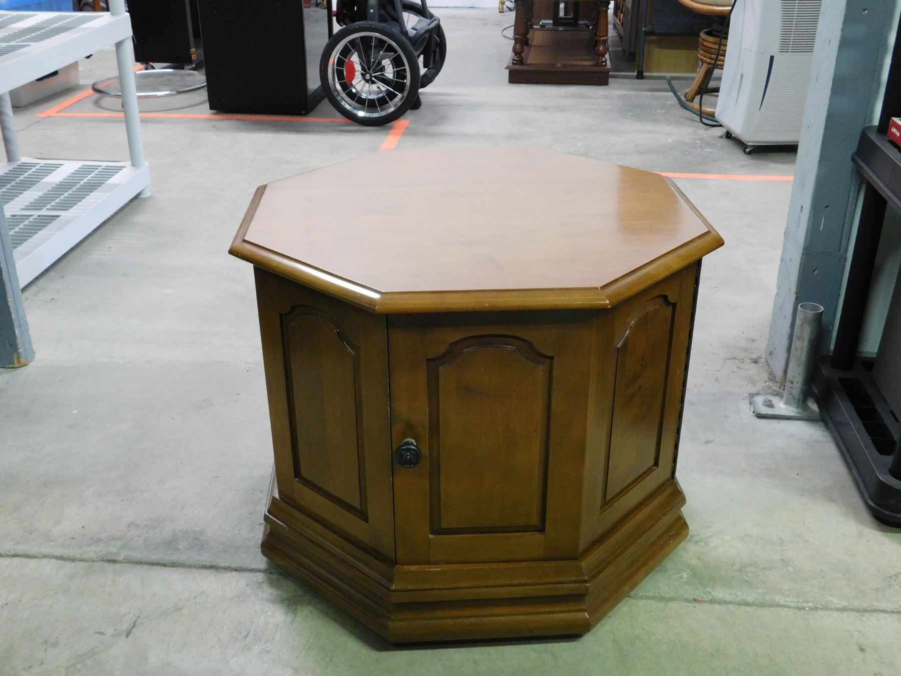 Octagon Side Table End Table with Storage Solid Wood