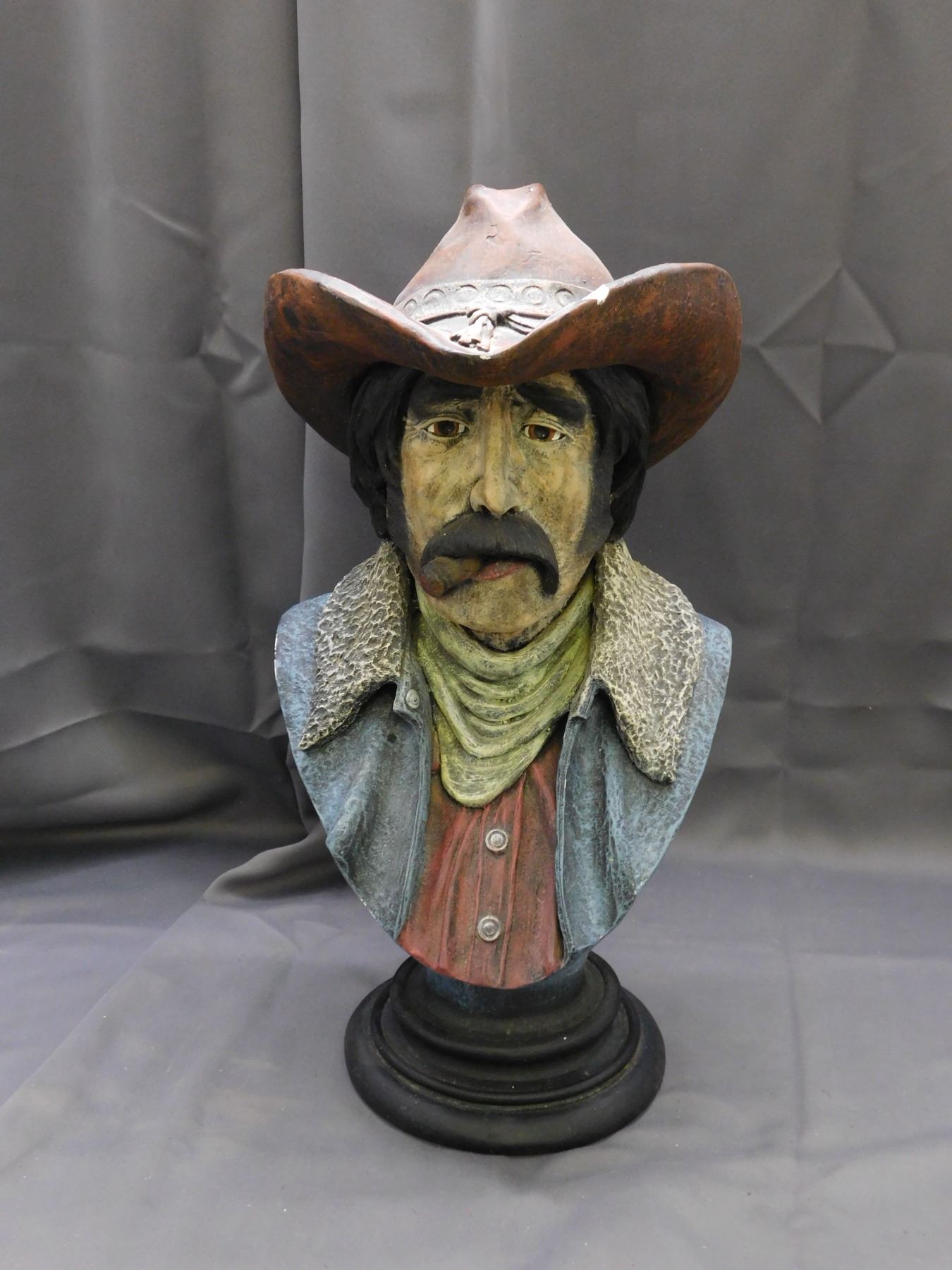 Pottery Cowboy Man with Cigar Bust 22"