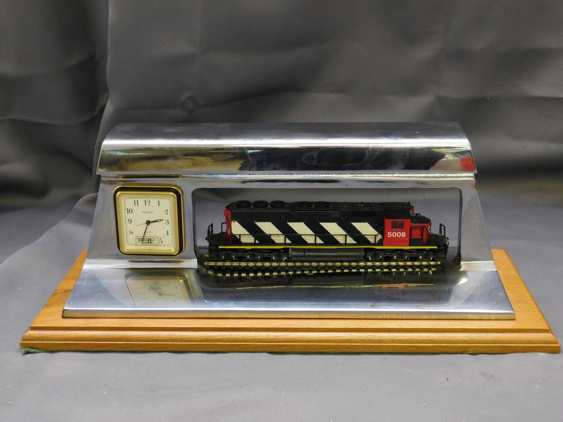 Authentic Railway Track Chrome Dipped Clock and HO Scale CN Train Diorama