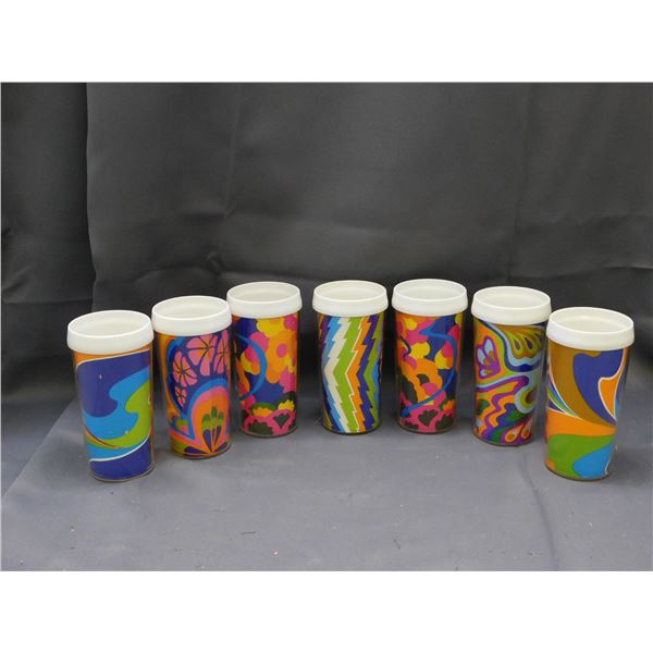 Lot of 7 Vintage Retro 70s Hippie Psychedelic Style Cups Insulated