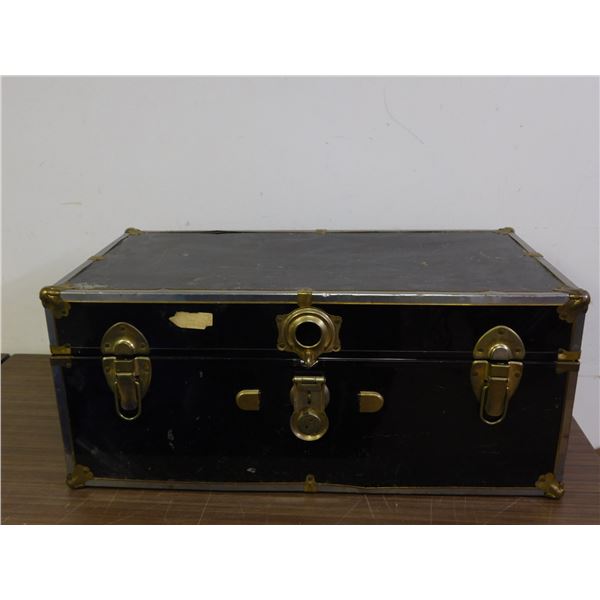 Large Black Trunk Travel Luggage Case Metal Clasps