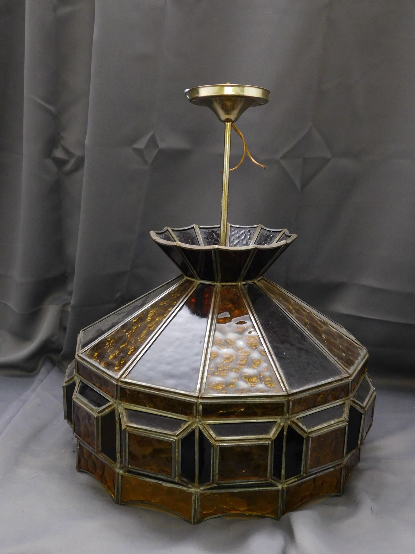 Vintage Stained Glass Hanging Ceiling Fixture Brown and Yellow