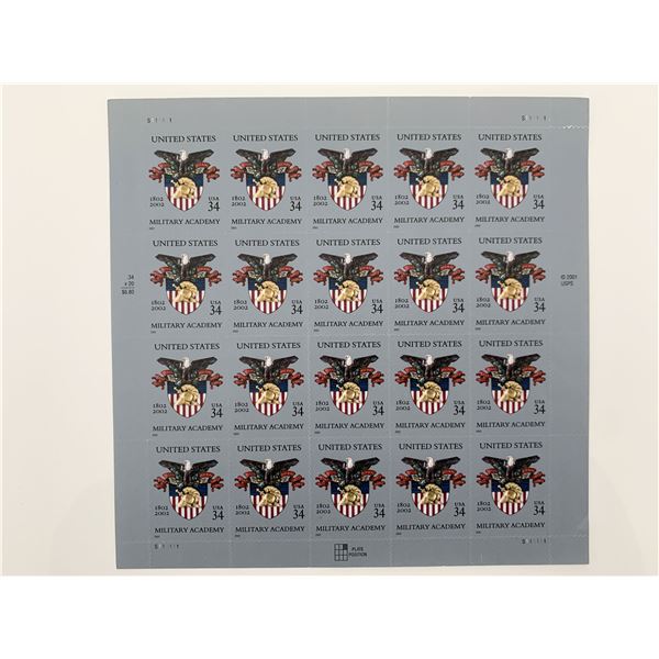 United States Military Academy - West Point #3560 Pane of 20 x 34 cents ...