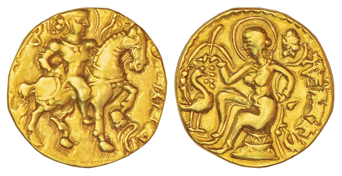 Ancient India: Gupta Empire, gold dinar of Kumar Gupta I (415-450 AD ...