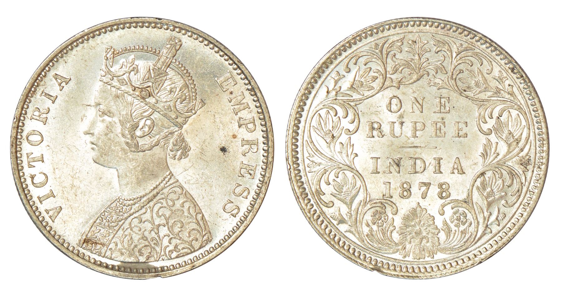 British India: Victoria Empress, silver rupee, 1878, Bombay mint, A3/I/dot, PR 152; GK 454, 11.64g.