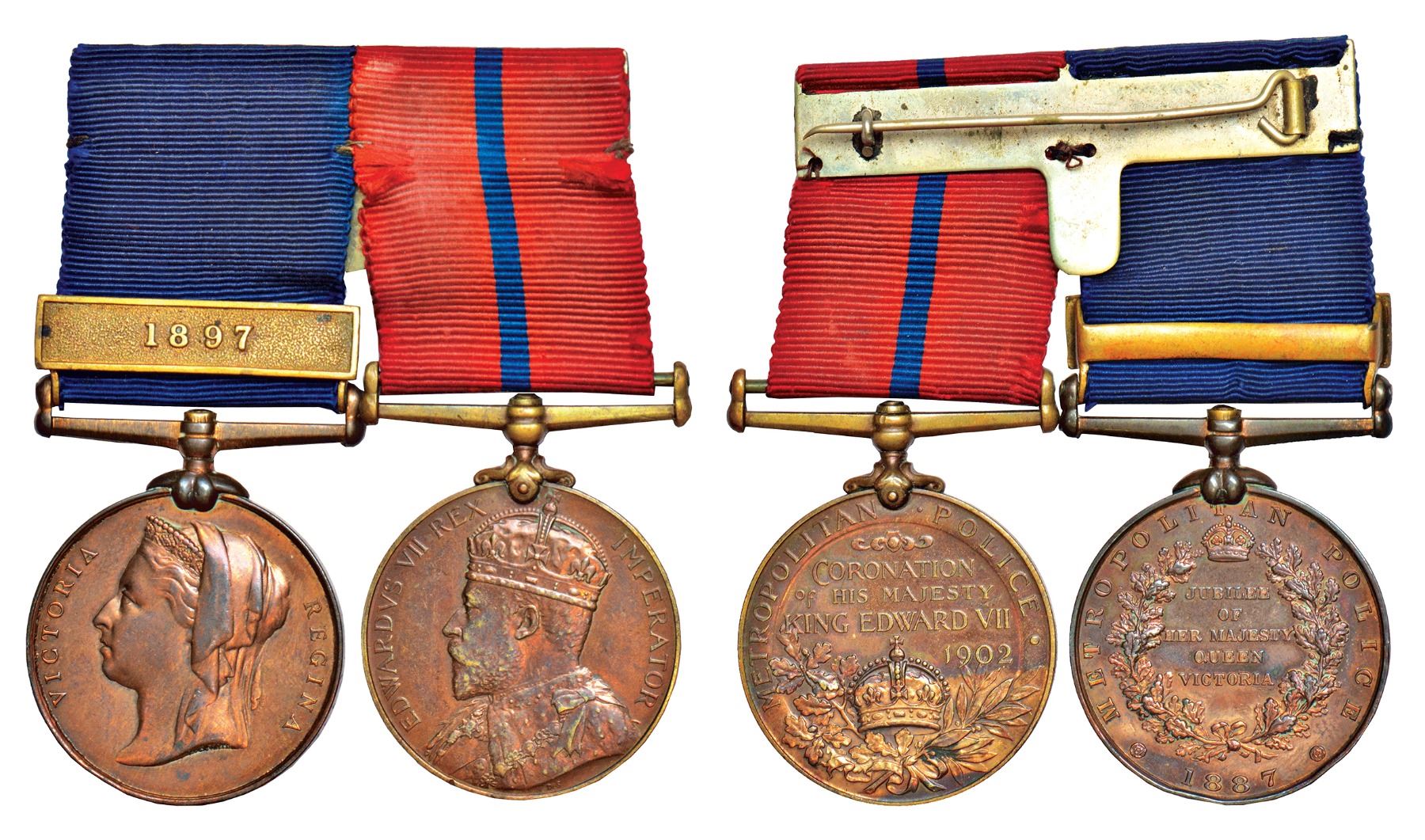 Medal: A bar of 2 medals , Victoria and Edward VII, Metropolitan Police ...