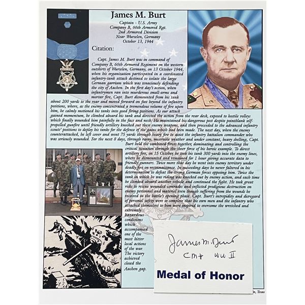 WWII James M. Burt signed Medal of Honor citation sheet