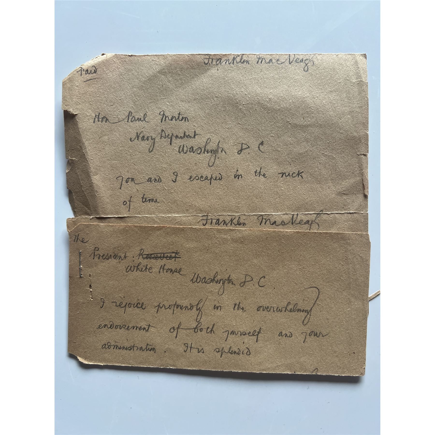 Franklin McVeagh signed note